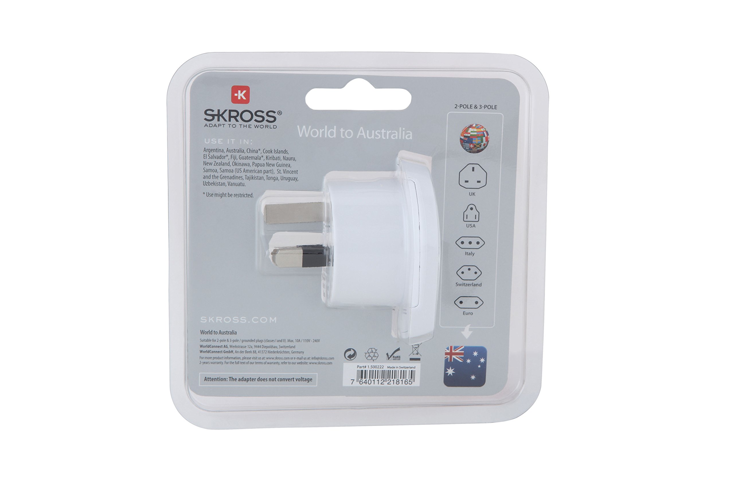 Skross World to Australia/China Country Travel Adaptor, White