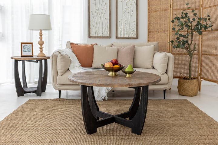 COZAYH Rustic Farmhouse End Table -2P, French Country Accent Side Table for Family, Dinning or Living Room, Small Spaces, Modern, Round, Black End Table