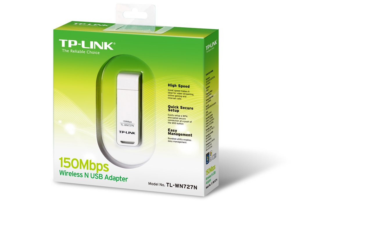 TP-Link Wireless N150 USB Adapter,150Mbps, w/WPS Button, IEEE 802.1b/g/n, WEP, WPA/WPA2 (TL-WN727N)