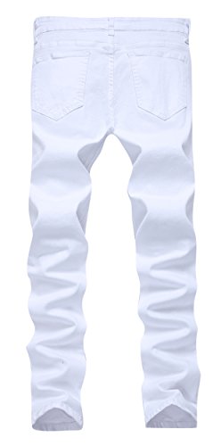 FREDD MARSHALL Men's White Skinny Slim Fit Ripped Distressed Destroyed Stretch Jeans Pants,White,42