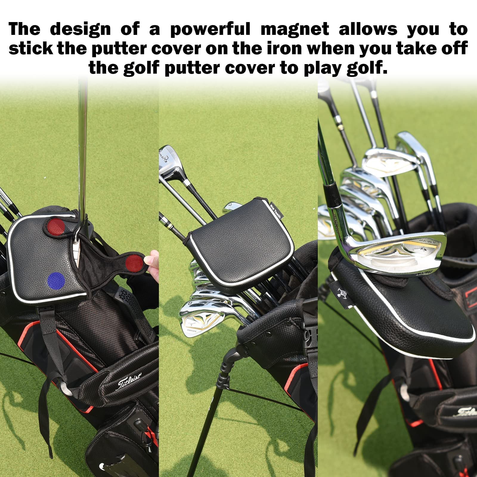 BIG TEETH Golf Square Mallet Putter Cover Headcover fit Center Shaft and Heel Shaft Putters Both Putter Cover Mallet Magnetic Cover Golf Club Protector for Scotty Cameron Odyssey Waterproof