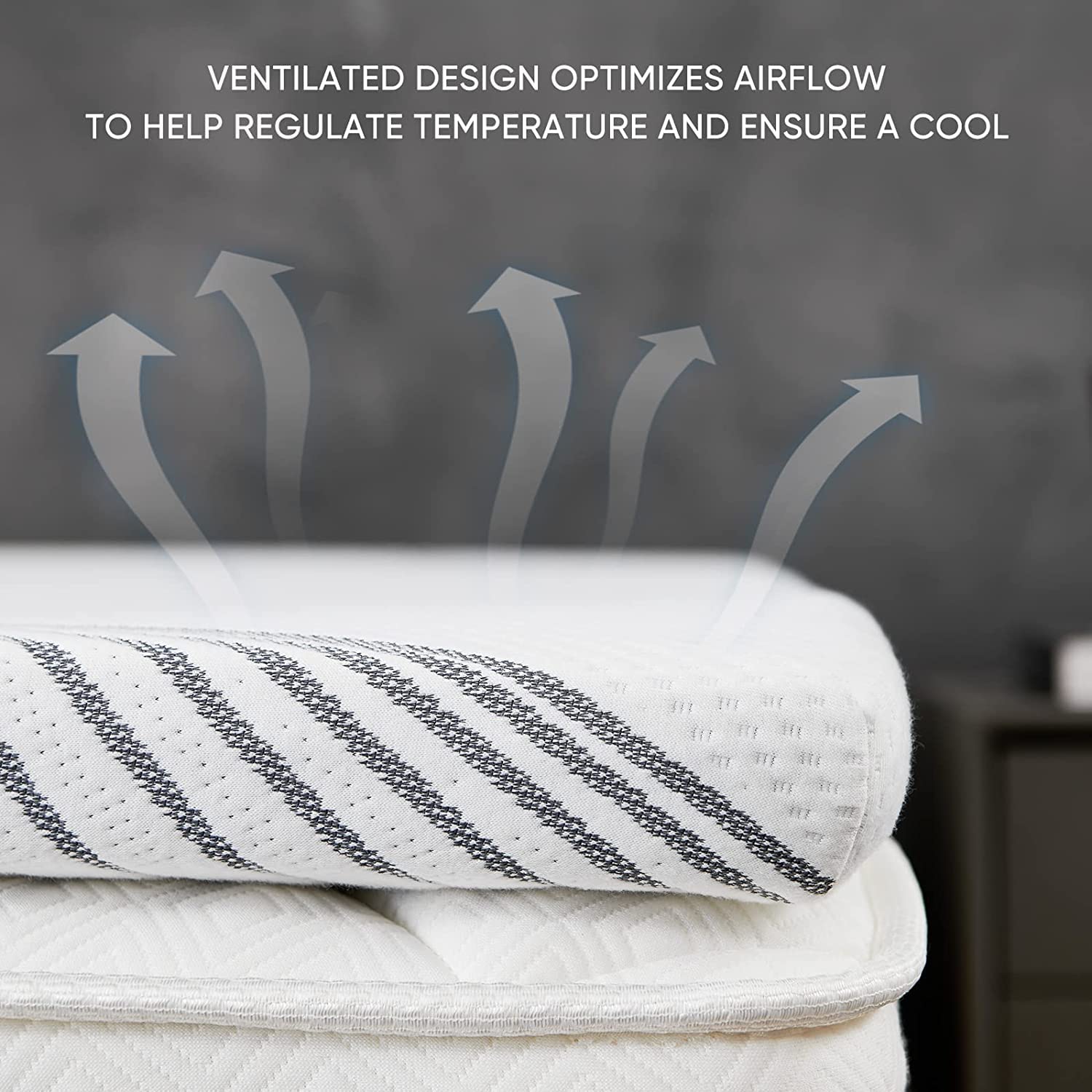 FLEXPEDIC 3D Breathable Mesh Cover and Coconut Shell Carbon Twin Memory Foam Firm Mattress Topper 3 Inch, Double-Sided Cooling Pad with Non-Slip Ventilated Cover, Pressure-Free Mattresses Toppers