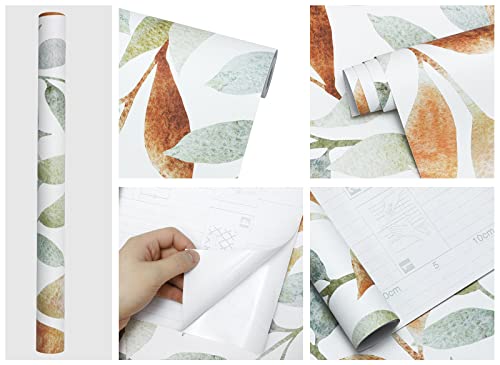 Floralplus Peel and Stick Wallpaper Boho Leaf Stick On Wallpaper Removable Textured Wallpaper Pull and Stick Contact Paper for Cabinet Bathroom Nursery Home Decor 17.7in x 118in