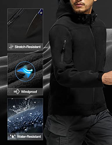 FREE SOLDIER Softshell Hiking Warm Hunting Tactical Waterproof Winter Jacket for Men(Black,3XL)