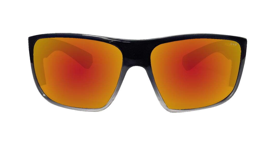 BOMBER MA104RMRF Safety Sunglasses for Men, 2-Tone Smoke Crystal frame, Red Mirror Polycarbonate Safety lens, Non-Slip foam lining, ANSI Z87+ Compliant, Safe for Rugged Activity - MA104RM