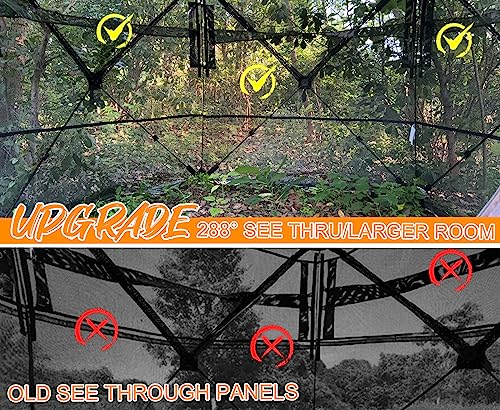 HUNT MONSTER 5 Side Hunting Blind 1-4 Person with Tri-Leg Hunting Stool, 288 Degree See Through Pop up Ground Blinds for Deer Turkey Duck Hunting, Bow Hunting Adjust Windows with Silent Zipper