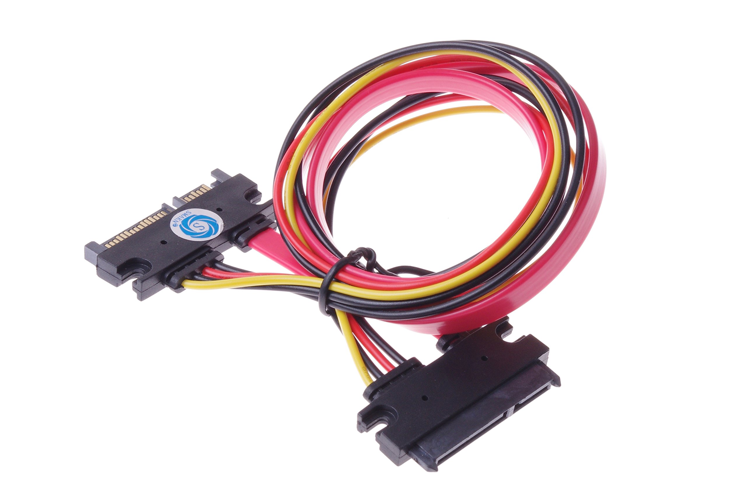 SMAKN(TM) 22-pin (7+15) Sata Male to Female Data and Power Combo Extension Cable - Slimline Sata Extension Cable M/f - 20inch (50cm)