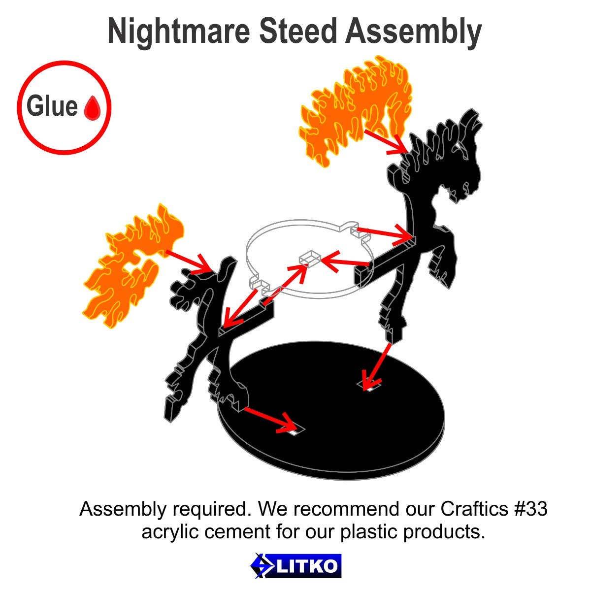 LITKO Character Mount | Nightmare Steed | Hell Horse | Demon | Fiendish Equines | Role-Playing Games |Compatible with Dungeons & Dragons and Pathfinder Games | (40mm Circular Base)