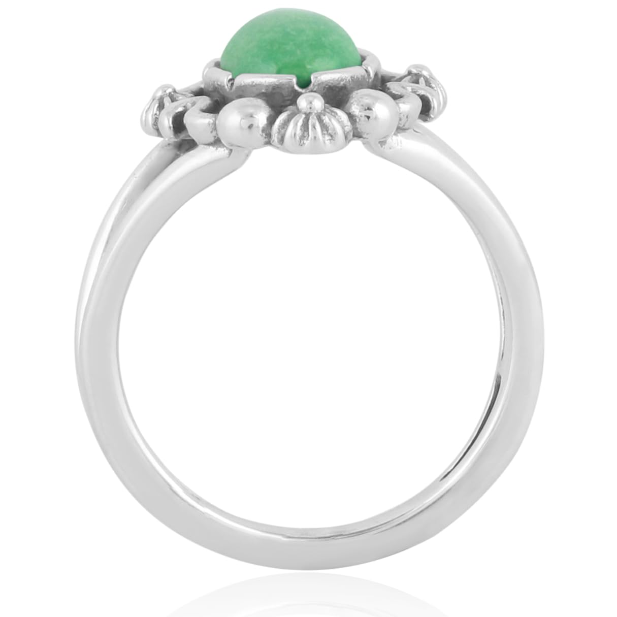 American West Sterling Silver Women's Statement Ring Green Turquoise Gemstone Flower Swirl Oval Design Size 8