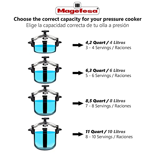 MAGEFESA Star Quick Easy To Use Pressure Cooker, 18/10 Stainless Steel, Suitable for induction. Thermodiffusion bottom, 3 Security Systems (4 QUART)