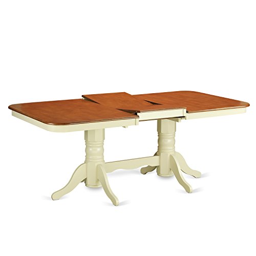 East West Furniture NAT-WHI-TP Napoleon Kitchen Table - a Rectangle Dining Table Top with Butterfly Leaf & Double Pedestal Base, 40x78 Inch, Buttermilk & Cherry