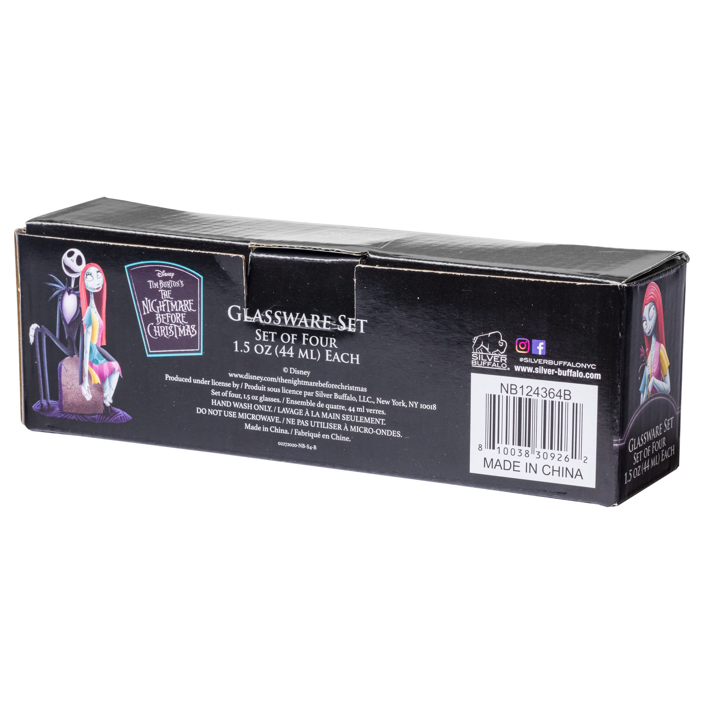Silver Buffalo Disney Nightmare Before Christmas Splatter Characters 4pc Mini Glass Set, 1.5 Ounces