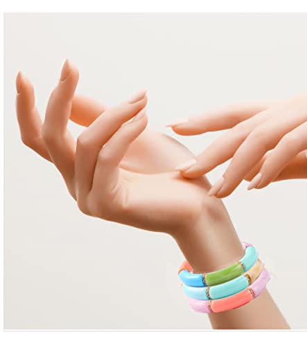 Bamboo Tube Bracelet Chunky Bangle Gold Stacking Bangles Acrylic Clear Stretchable Colorful Beads Friendship Bracelets Gift For Women (colorful rainbow)