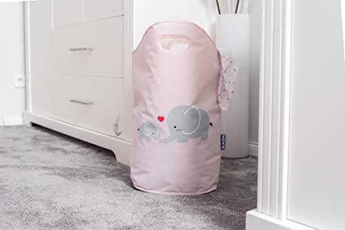 WENKO Kids Laundry Hamper, Baby Hamper for Nursery, Baby Basket for Dirty Clothes, Elephant Nursery Hamper, Toy Basket with Handles, Pink Laundry Bin, 15.7 x 20.5 x 7.9 inch