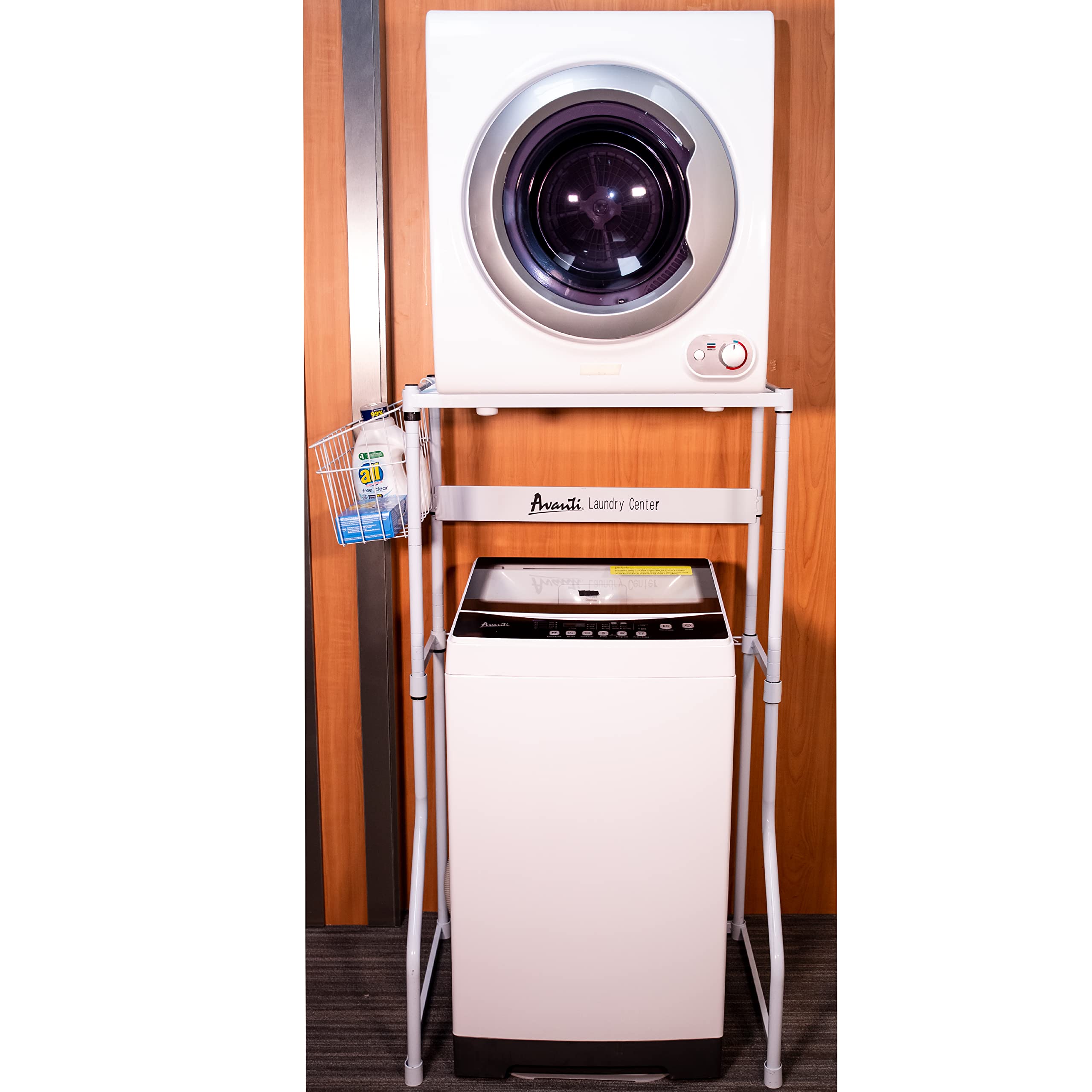 Avanti WDB20Y0W Stacking Rack Laundry Center for Washer and Dryer, with Adjustable Shelf Perfect for Apartments, Homes, Garages, Basements, White