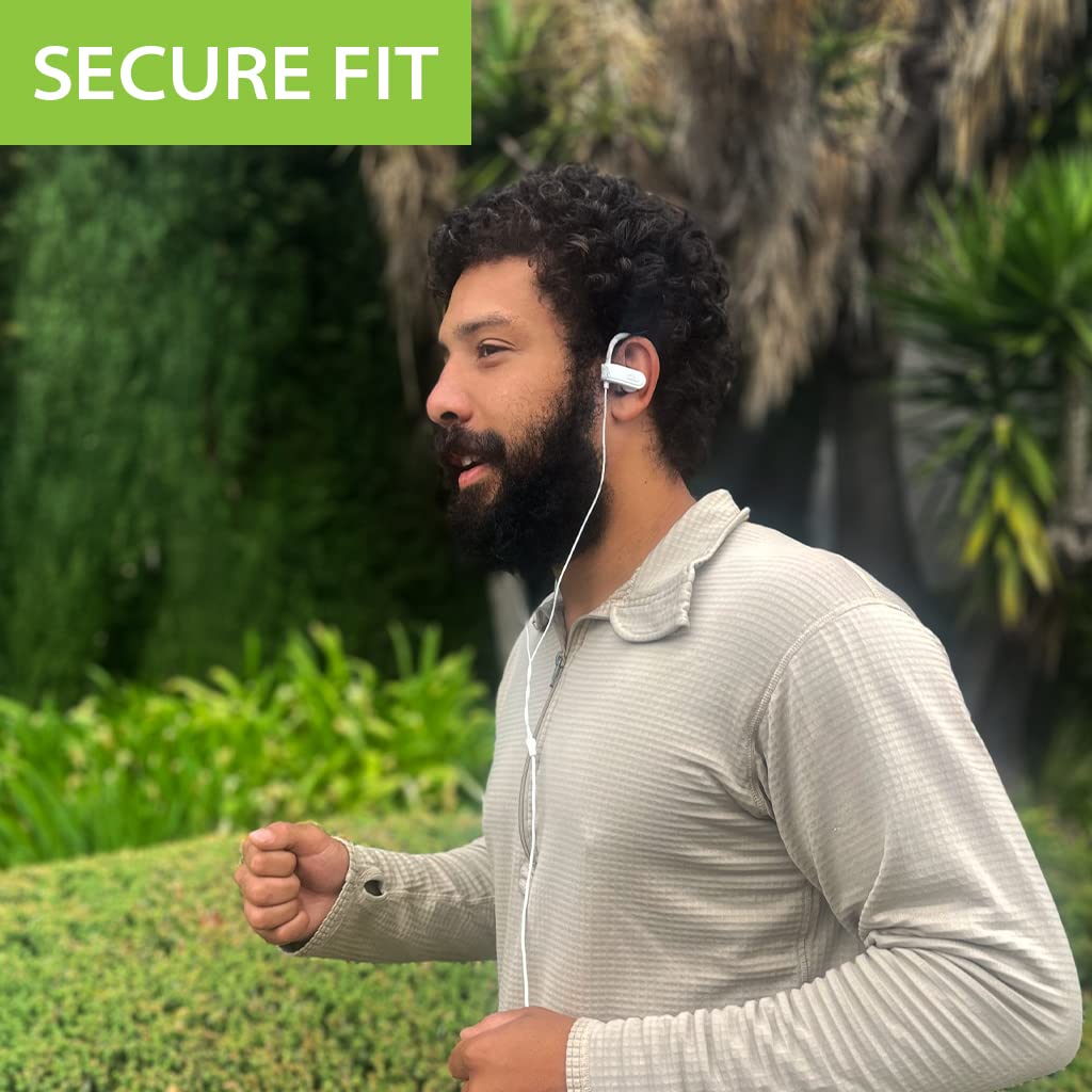 Avantree E171 - Sports Earbuds Wired with Microphone, Sweatproof Wrap Around Earphones with Over Ear Hook, in Ear Running Headphones for Workout Exercise Gym Compatible with Cell Phones - White