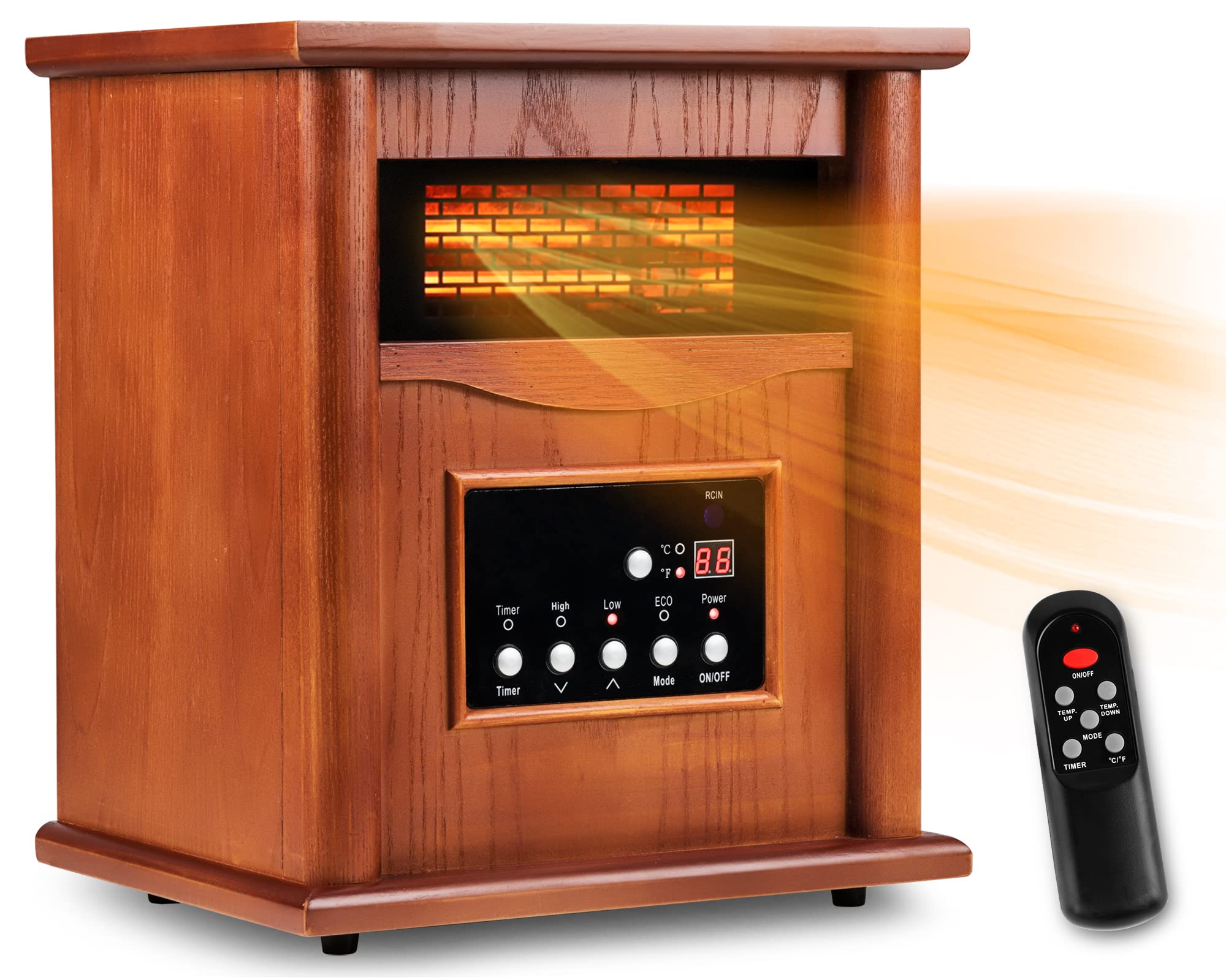 Electric Infrared Space Heater, Quartz Heater for Indoor Use, Tip-Over & Overheat Protection with Remote Control, 3 Heat Settings, 12H Timer, 1500W for Large Room Basement Heating