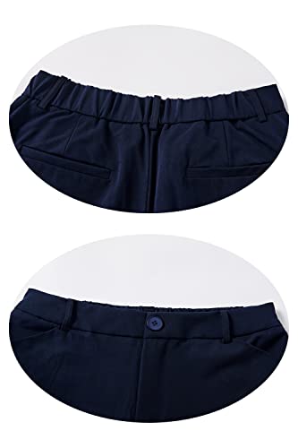 FHMLS Women's Fit Straight Leg Suit Pant,Ease into Comfort Bootcut Pant with Elastic Band, Office Business Casual Work Pants with Pockets (Navy, XXL)