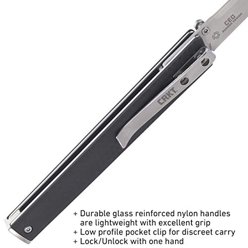 CRKT CEO EDC Folding Pocket Knife: Low Profile Gentleman's Knife, Everyday Carry, Satin Blade, IKBS Ball Bearing Pivot, Liner Lock, Glass Reinforced Fiber Handle, Deep Carry Pocket Clip 7096