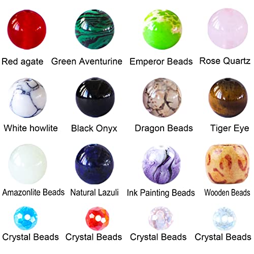 Fishdown 290 Pcs Mixed Stone Beads for Jewelry Making Kit, Crystal Beads Set Chakra Healing Beads, Loose Beading Gemstone Beads Wooden Beads Assortment for Bracelets Necklace Making DIY Kit