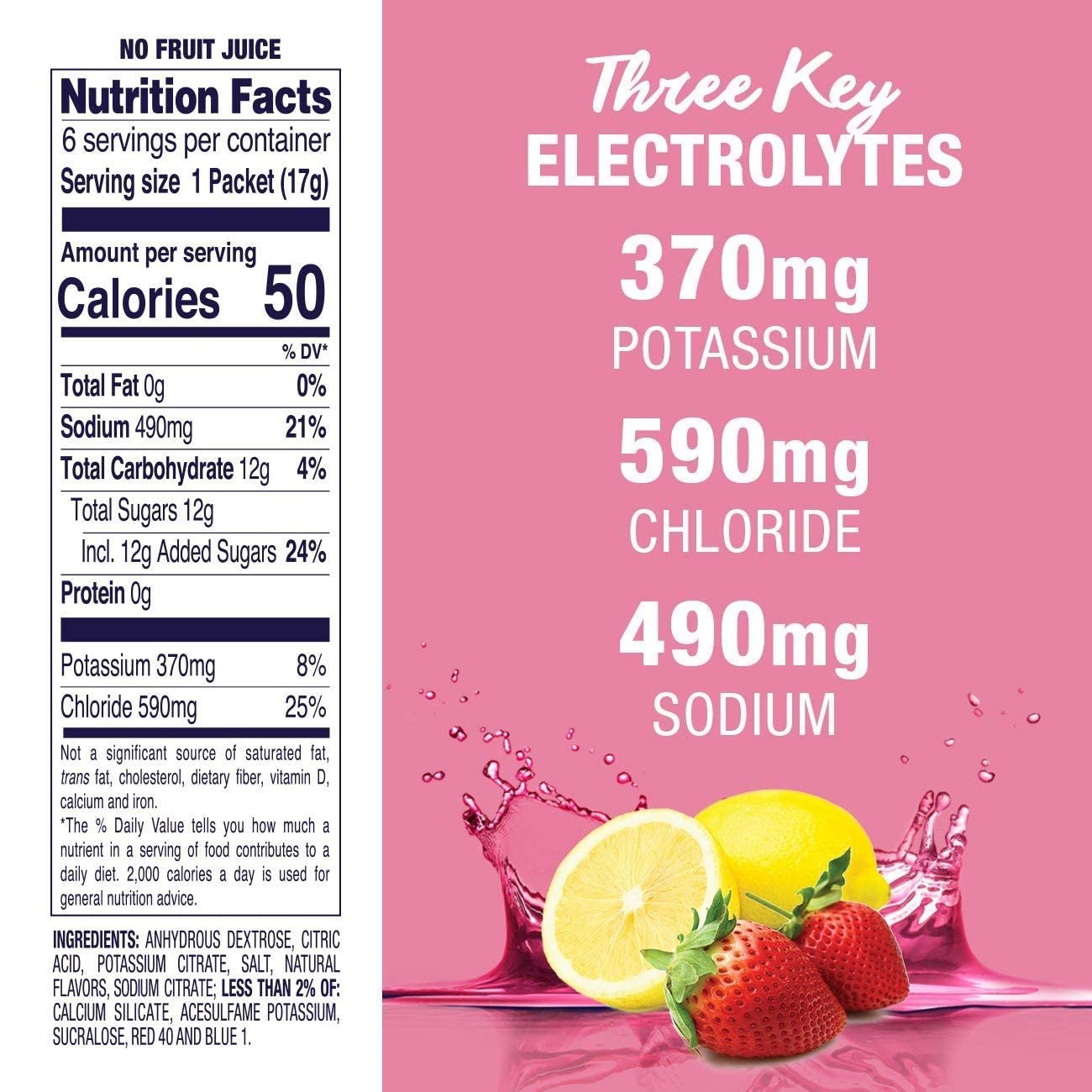 Pedialyte Large Powder Packs, Strawberry Lemonade, 6 Count, Pack of 3