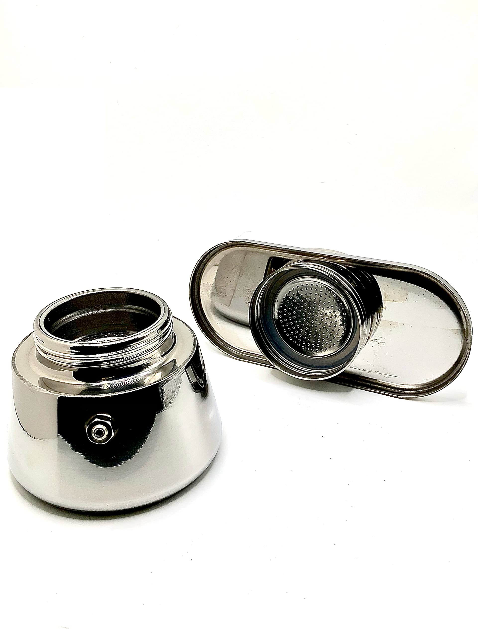BRV Kitchen Mini 2 Cup Moka Pot - New Generation Great Flavored Italian Style - Delicious Espresso Coffee Maker - Easy to Use & Clean - Stainless Steel Silver