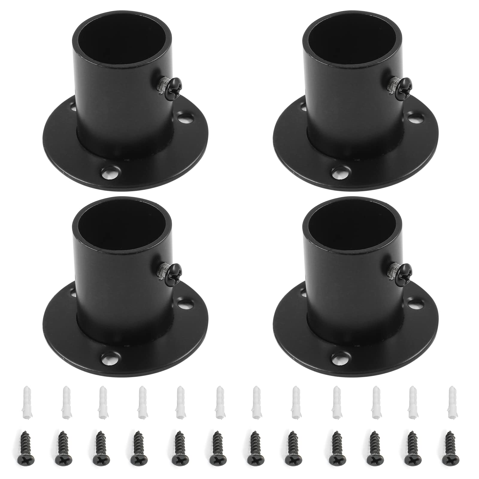 Moicstiy 4Pcs 3/4 Inch Dia Closet Rod Flange Holder Stainless Steel Pole Sockets Rod End Support Bracket with Screws for Wardrobe, Curtain (Black, O Shaped)