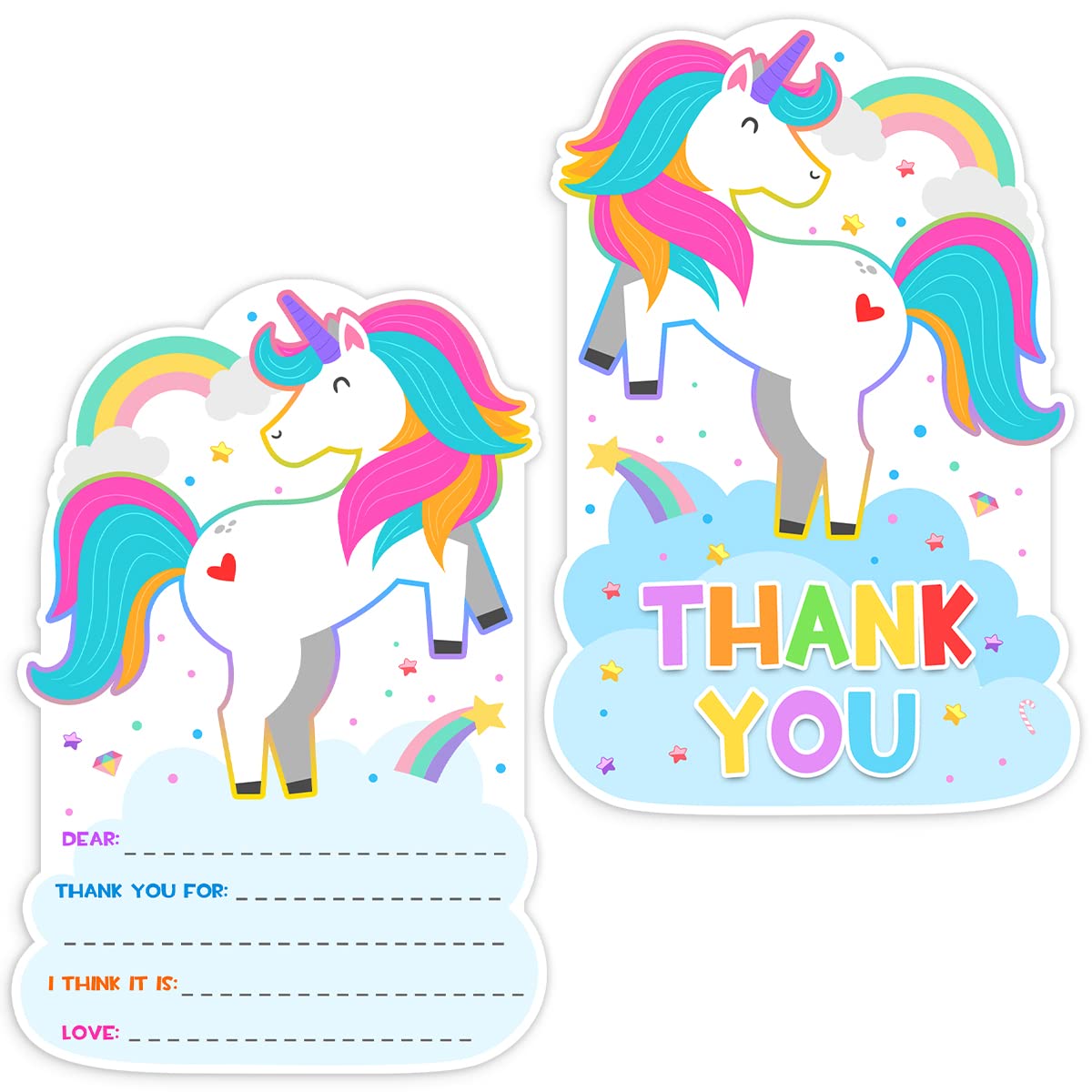 Simimi art Unicorn Kids Thank You Cards, Fill In Thank You Notes For Kid, 30 Thank You Cards 30 Envelopes