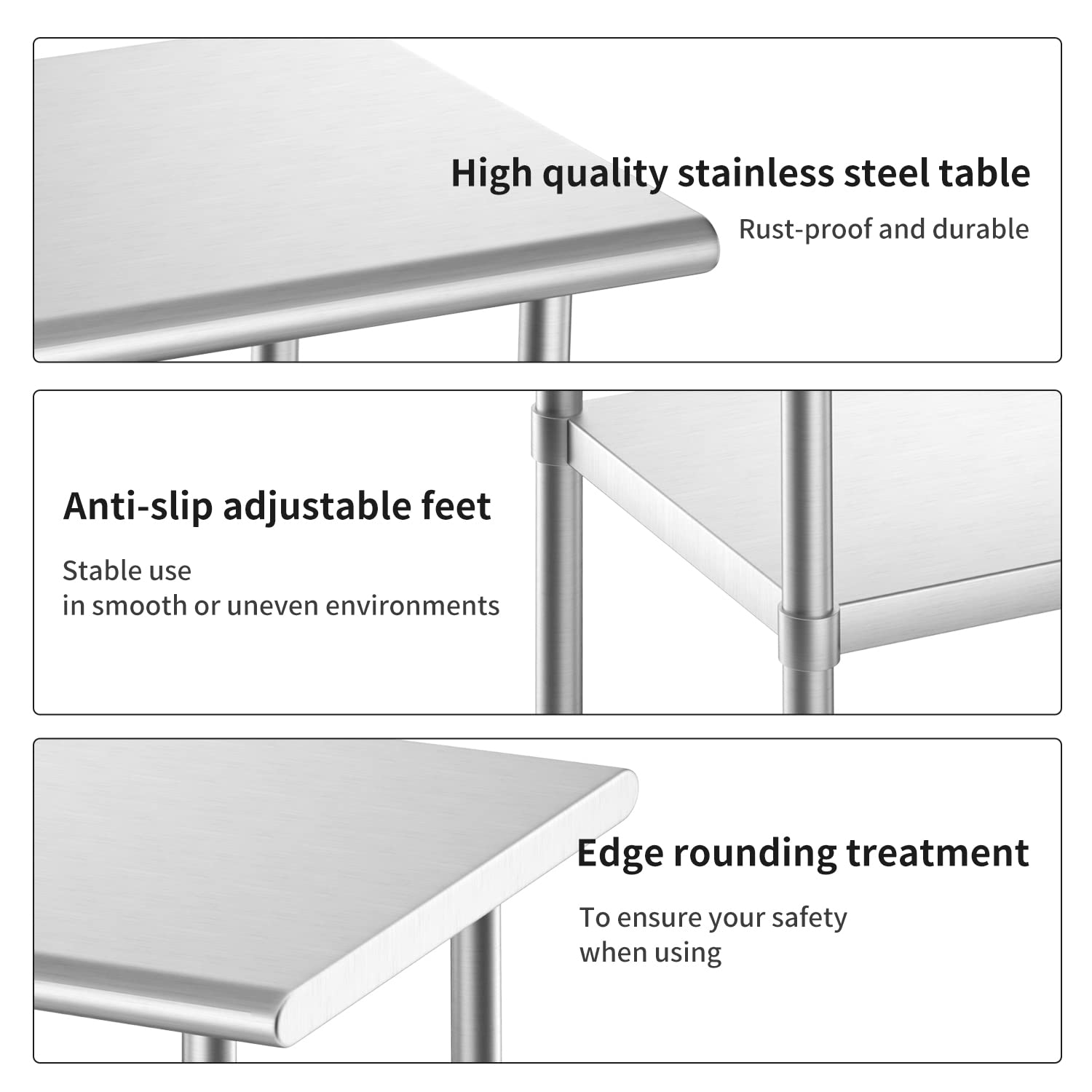 Boiarc Stainless Steel Table 36×24 Inch, NSF Heavy Duty Metal Commercial Kitchen Prep & Work Table with Adjustable UnderShelf & Feet for Kitchen & Dining Room Warehouse
