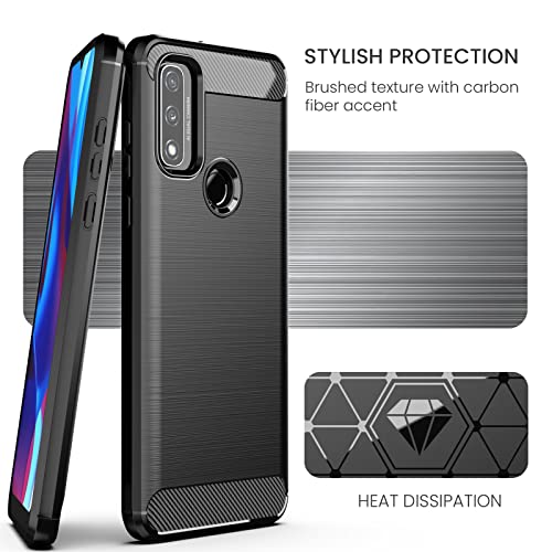 Dretal Motorola Moto G Pure Case, Shock-Absorption Carbon Fiber Cover with Tempered Glass Protector (LS-Black)
