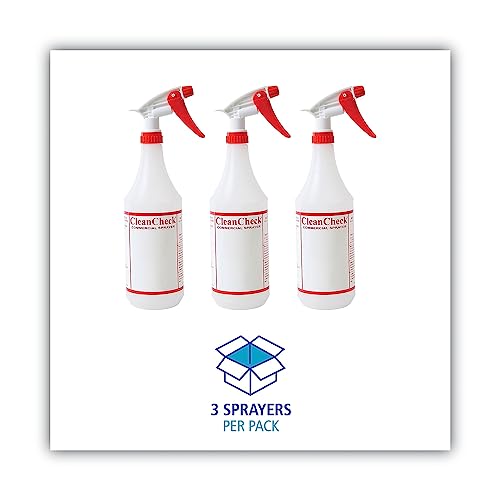 Boardwalk BWK03010 HDPE 32 oz. Trigger Spray Bottles - Clear/Red (3/Pack)