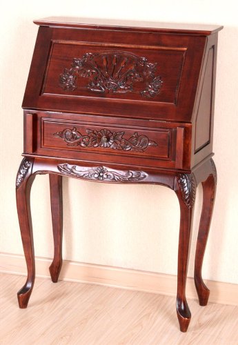 International Caravan Windsor Carved Wood Hard Wood Small Secretary Desk - Walnut
