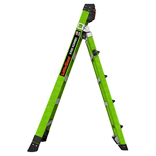 Little Giant Ladders, King Kombo 2.0 XT, Industrial, M6, 6 Ft. A Frame, 10 Ft. Extension, Fiberglass, Type 1AA, 375 lbs Weight Rating, (13936-071), Hi-viz Green