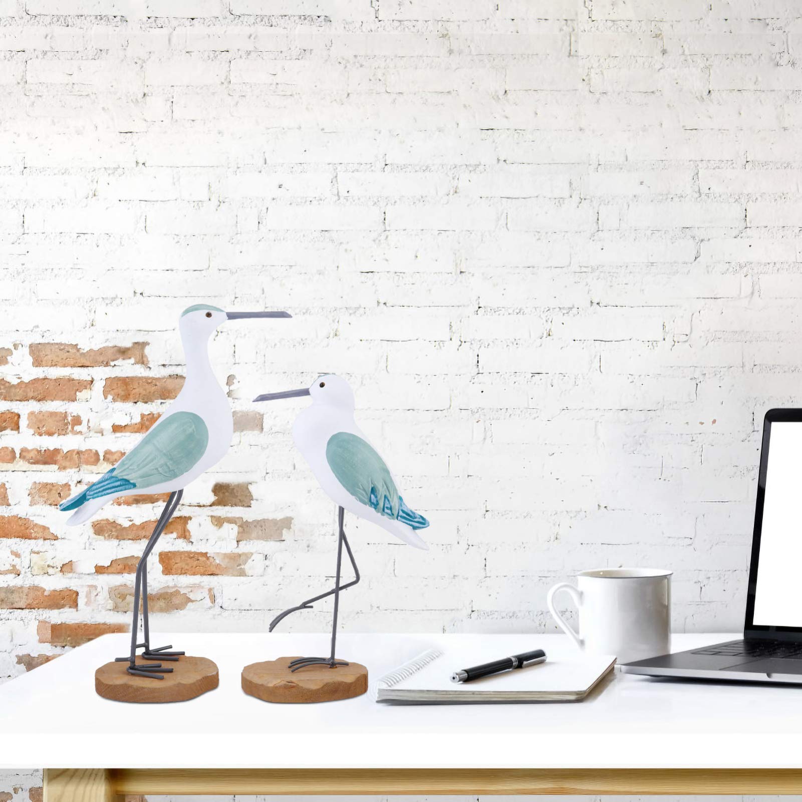 HEALLILY 2pcs Coastal Decor Wooden Seagull Figurine Bird Statue Nautical Coastal Ocean Home Decoration Green