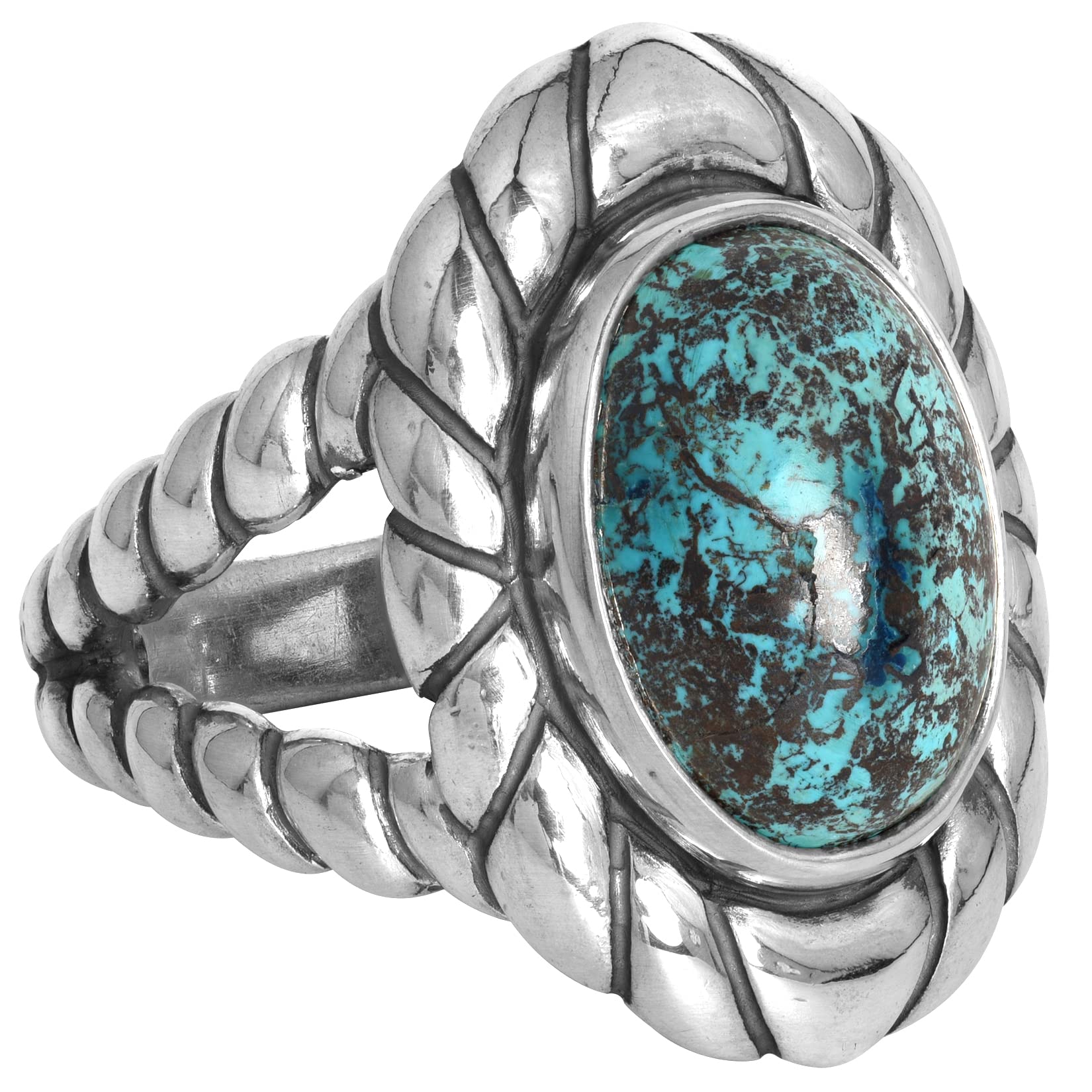 American West Sterling Silver Women's Ring Chrysocolla Gemstone Rope Design Size 8