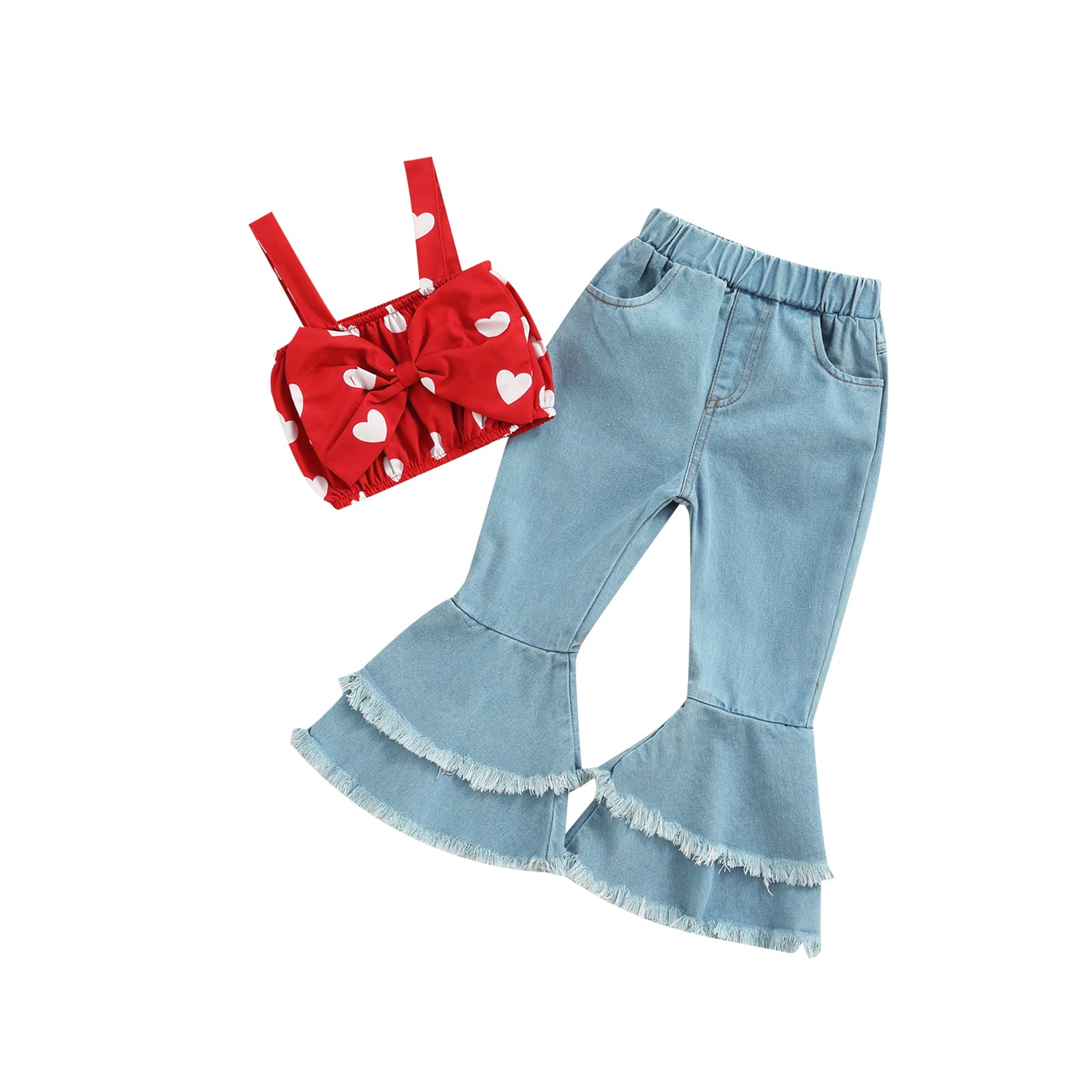 Eadrioss 2PCS Kids Toddler Baby Girls Valentineâs Day Outfits Sleeveless Strap Vest Crop Top Flare Jeans Bell Bottom Pants 18M-6T