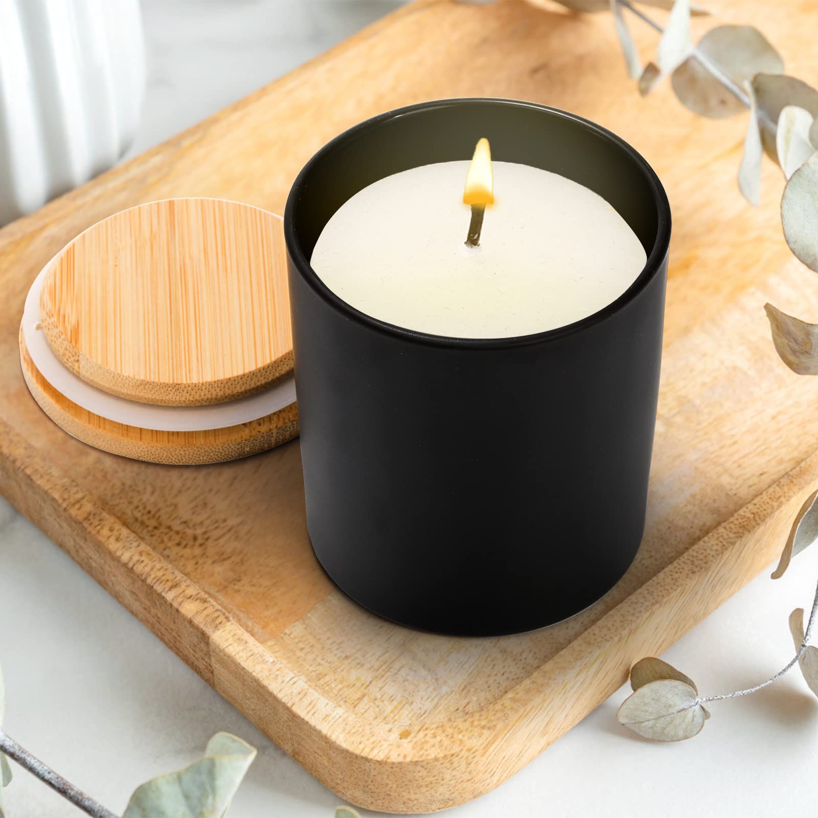 Bekith 12 Pack 10 oz Thick Glass Candle Jars with Airtight Bamboo Lids, Empty Glass Containers Candle Vessels for Making Candles DIY Craft, Dishwasher Safe, Matte Black