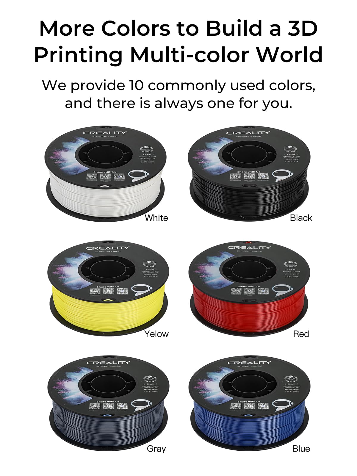 Creality ABS Filament 1.75, 3D Printer Filament, Excellent Resistance, Odorless Non-Toxic, Stability, Tough, 1kg(2.2lbs) Printing Filament 1.75mm for 3D Printer (Gray)