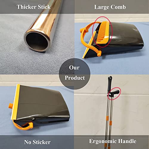 Broom and Dustpan Set - Upright Dustpan and Broom Combo Set - Self Cleaning with Dustpan Teeth Standing Dust Pan for Home Kitchen Easy Assembly, Orange