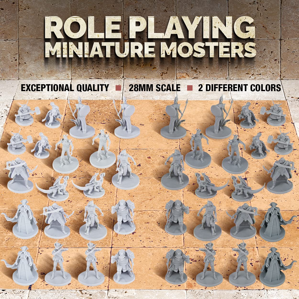 Path Gaming 40 Fantasy Tabletop Miniatures for Dungeons and Dragons . 28MM Scaled 10 Unique Designs, Bulk Unpainted