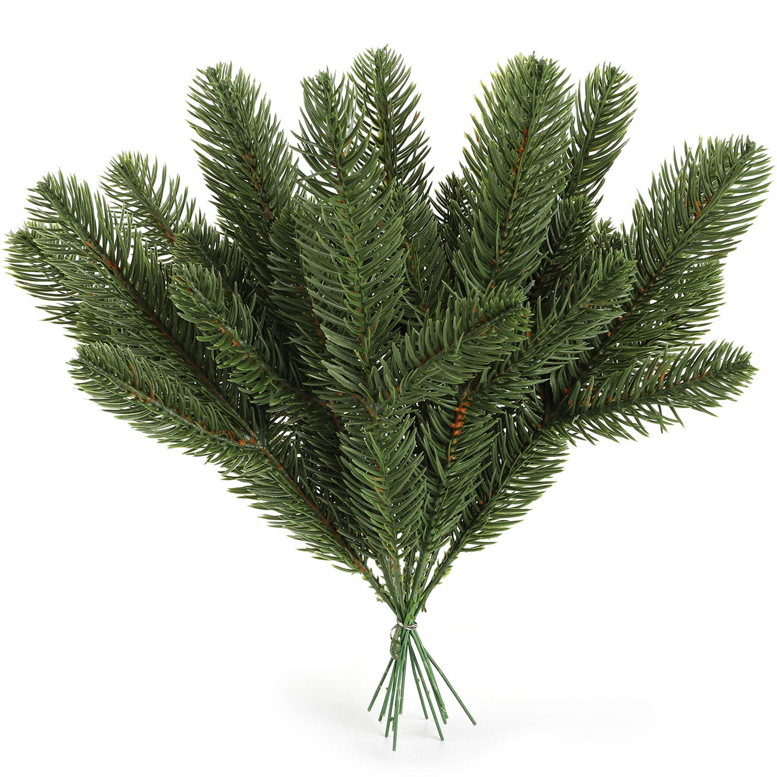 Hedume 50pcs Artificial Pine Branches, 11" x 4" and Features 3 Stems Greenery Xmas Pine Picks Pine Leaves Pine Twigs for Garland Wreath Christmas Embellishing and Home Garden Decoration