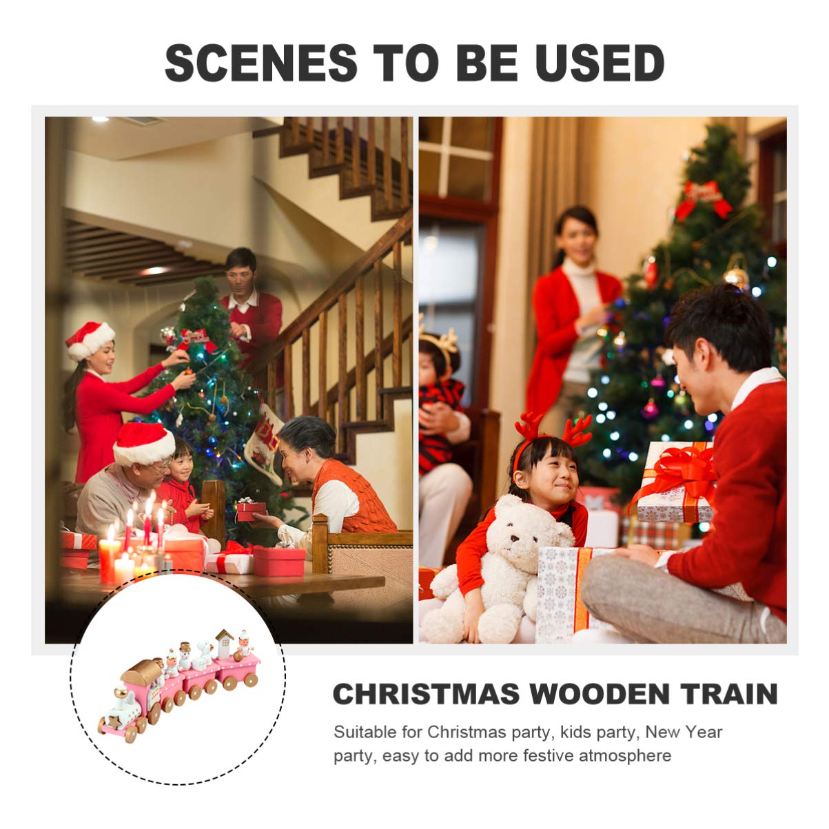 NUOBESTY Christmas Wooden Trains Christmas Decorations 4 Sections of Christmas Train Children's Holiday Birthday, Mini