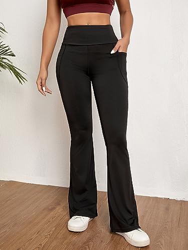 Floerns Women's High Waist Workout Flare Leg Bootcut Sports Leggings Pants Black L