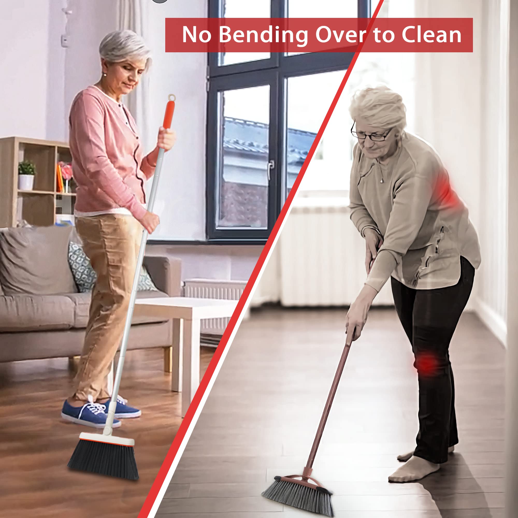 Broom and Dustpan Set for Home, Window Squeegee Mop Heavy Duty for Cleaning Garage Tile