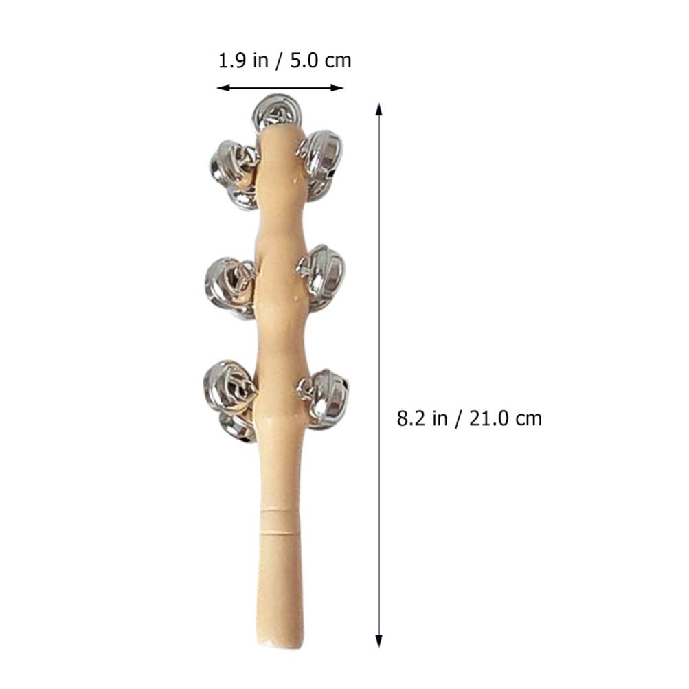 NUOBESTY Wooden Jingle Bells, 1pc Hand Jingle Bells Wood Jingle Bells Wood Handle Musical Bells Jingle Stick Shaker|21x5cm