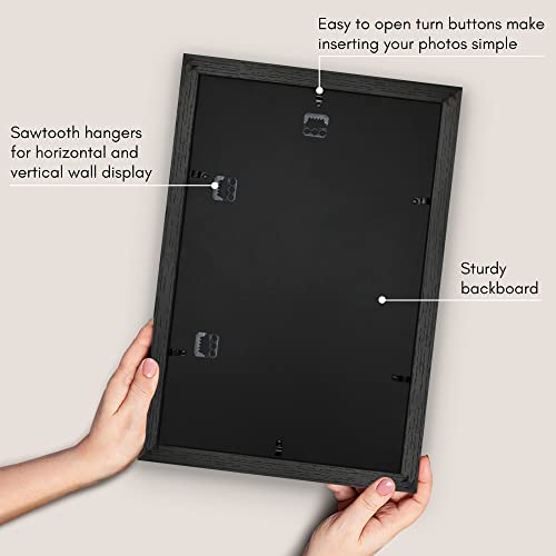 Americanflat 12x18 Poster Frame with Shatter-Resistant Glass - Use as 11x17 Frame with Mat or 12x18 Frame Without Mat - Hudson Collection - Wide Photo Frame for Wall display - Black