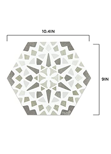 FloorPops 9" x 10.4" Ribera Peel & Stick Hexagon Vinyl Floor Tiles (10 Tiles), (4.5 sqft/Carton), Gray