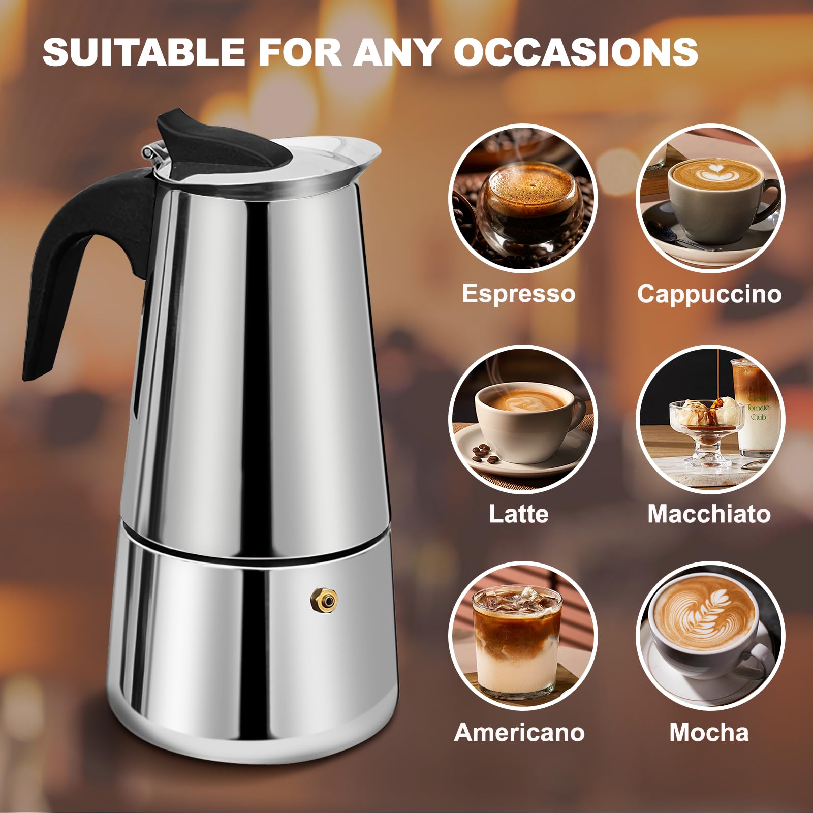 DITOSH 6 Cup Stovetop Espresso Maker Stainless Steel Moka Pot Espresso Maker Percolator Italian Coffee Maker Capable Mocha Coffee Machine Cafe Classic Maker for Home & Camping 300ml 10oz