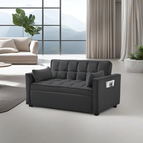 DHHU 52" Sleeper Couch Pull Out Bed, Velvet Convertible Sofa Bed, Loveseat Couch with Toss Pillows and Pockets for Living Room Furniture