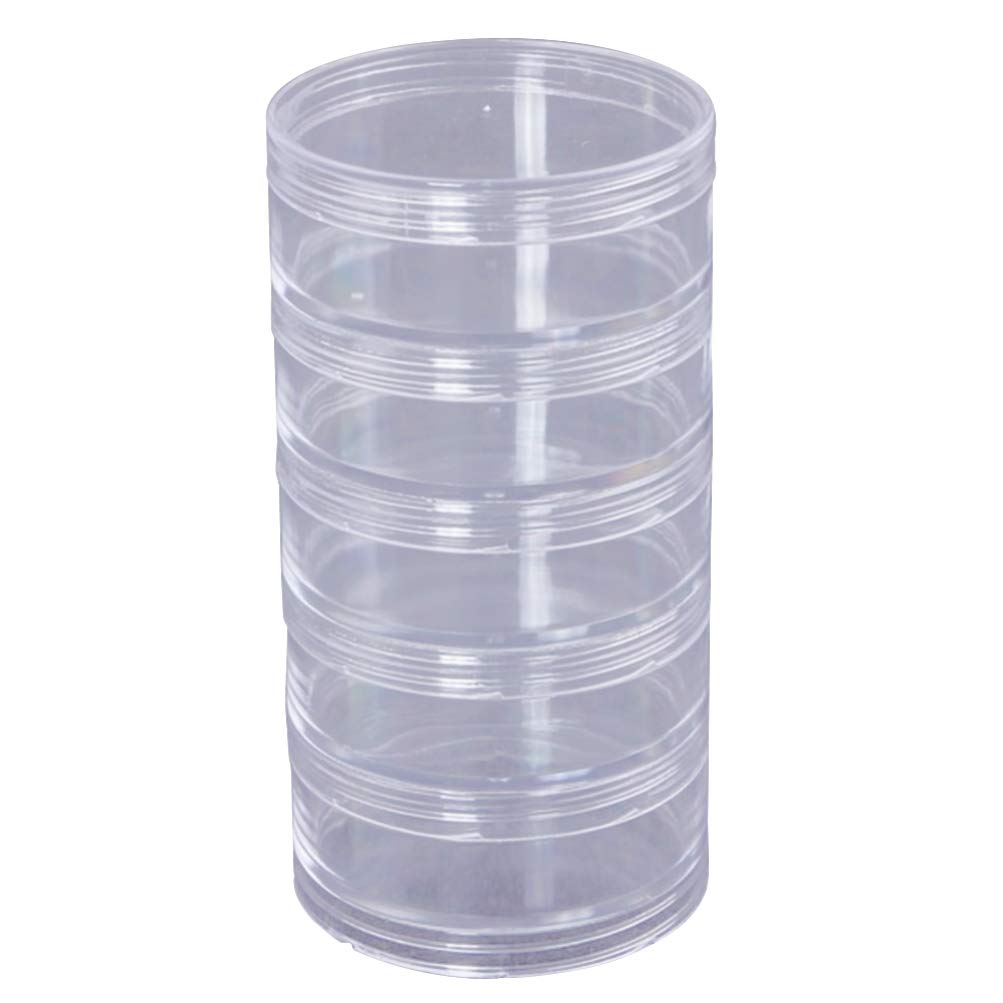 Exceart Craft Beading Case 5 Layer Clear Plastic Box with Lid Stackable Round Box for Beads Crafts Earring Jewelry Findings Commemorative Coin Nail Art Rhinestones Boxes
